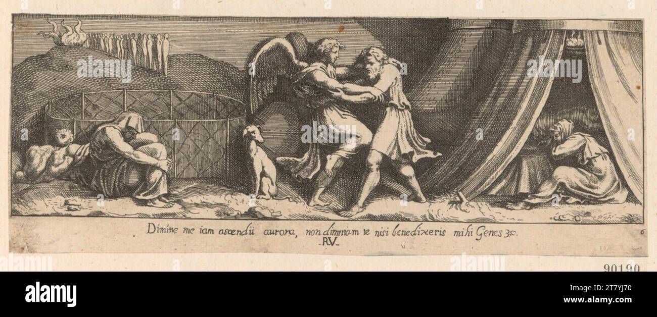 Pietro Santo Bartoli (Engraver) Jakob fights with the angel. etching ...