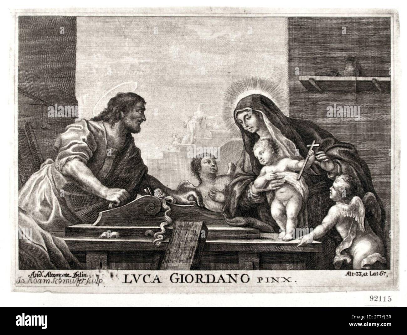 Adam Schmutzer (Engraver) The holy family on the planing bench. Copper ...