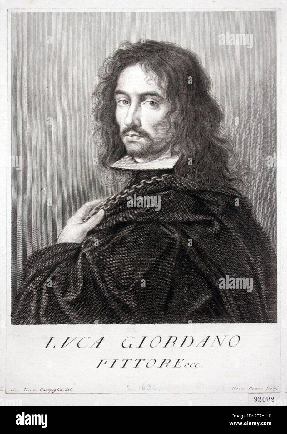 Rocco Pozzi (Engraver) Self -portrait Luca Giordano. Copper engraving ...