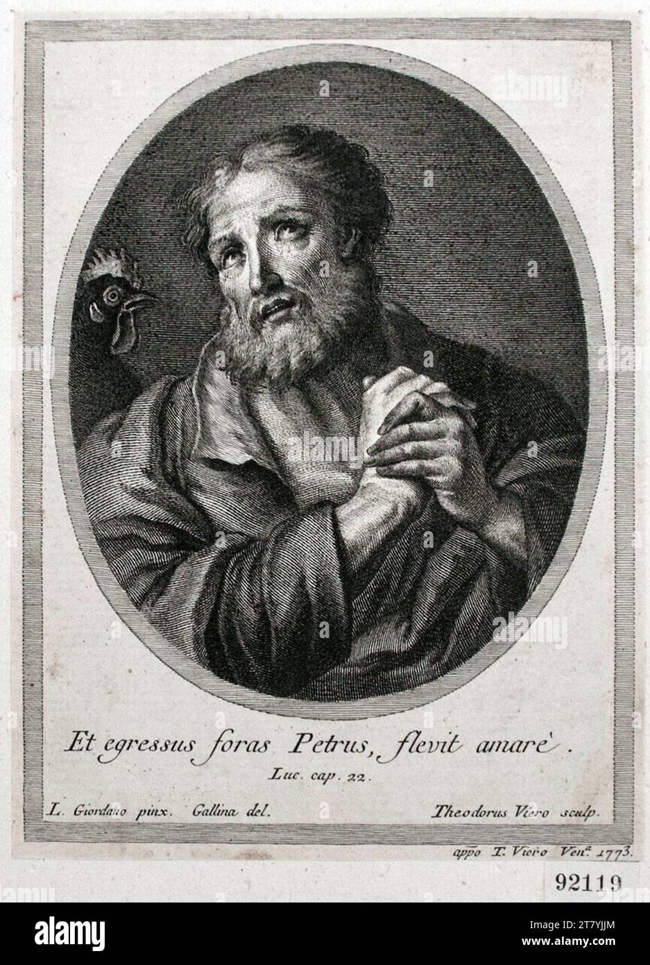 Teodoro Viero (Engraver) Saint Peter with rooster. Copper engraving ...