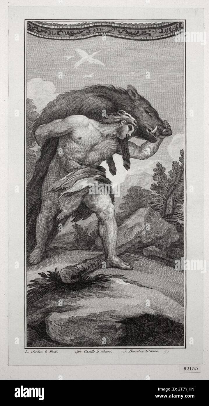 Juan Barcelon (Engraver) Hercules with the rymanthic boar. Copper ...