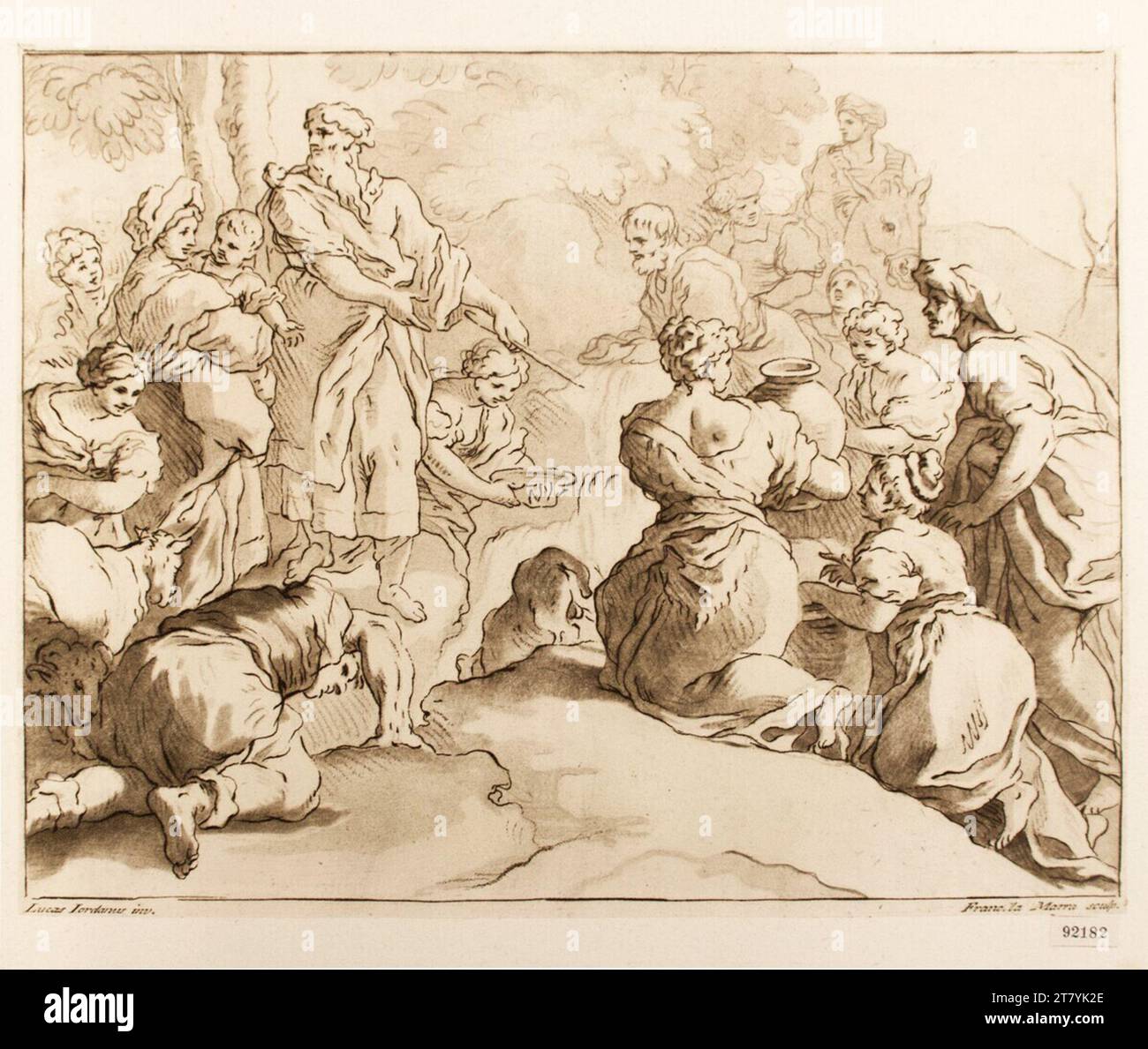Francesco la Marra (Engraver) Moses lets water flow out of the rock ...
