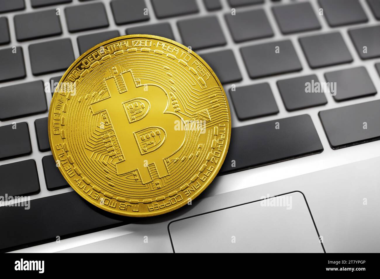 Bitcoin cryptocurrency metal coin, decentralized international currency ...