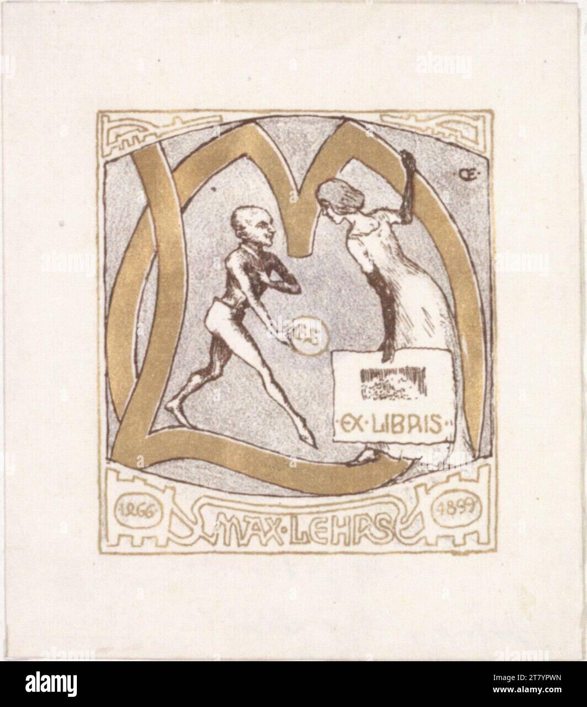 Emil Orlik Exlibris Max Lehrs. Lithograph; In gray and gold 1899 , 1899 ...