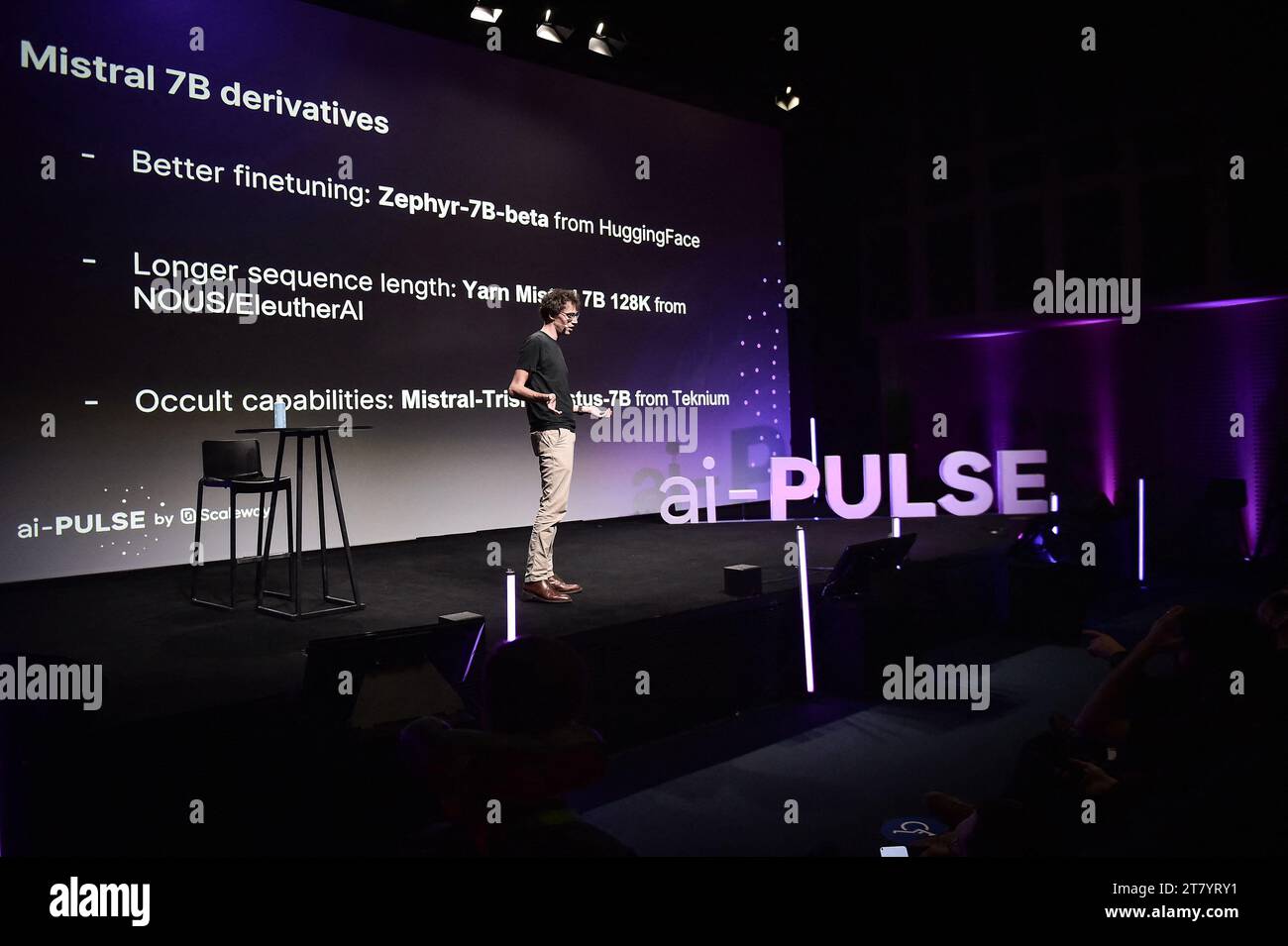 Paris, France. 17th Nov, 2023. Co-founder and CEO of Mistral AI Arthur Mensch speaks to the ...