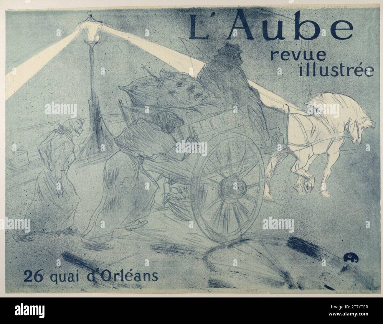 Henri de Toulouse-Lautrec DAWN. Color; Dark blue drawing and turquoise ...
