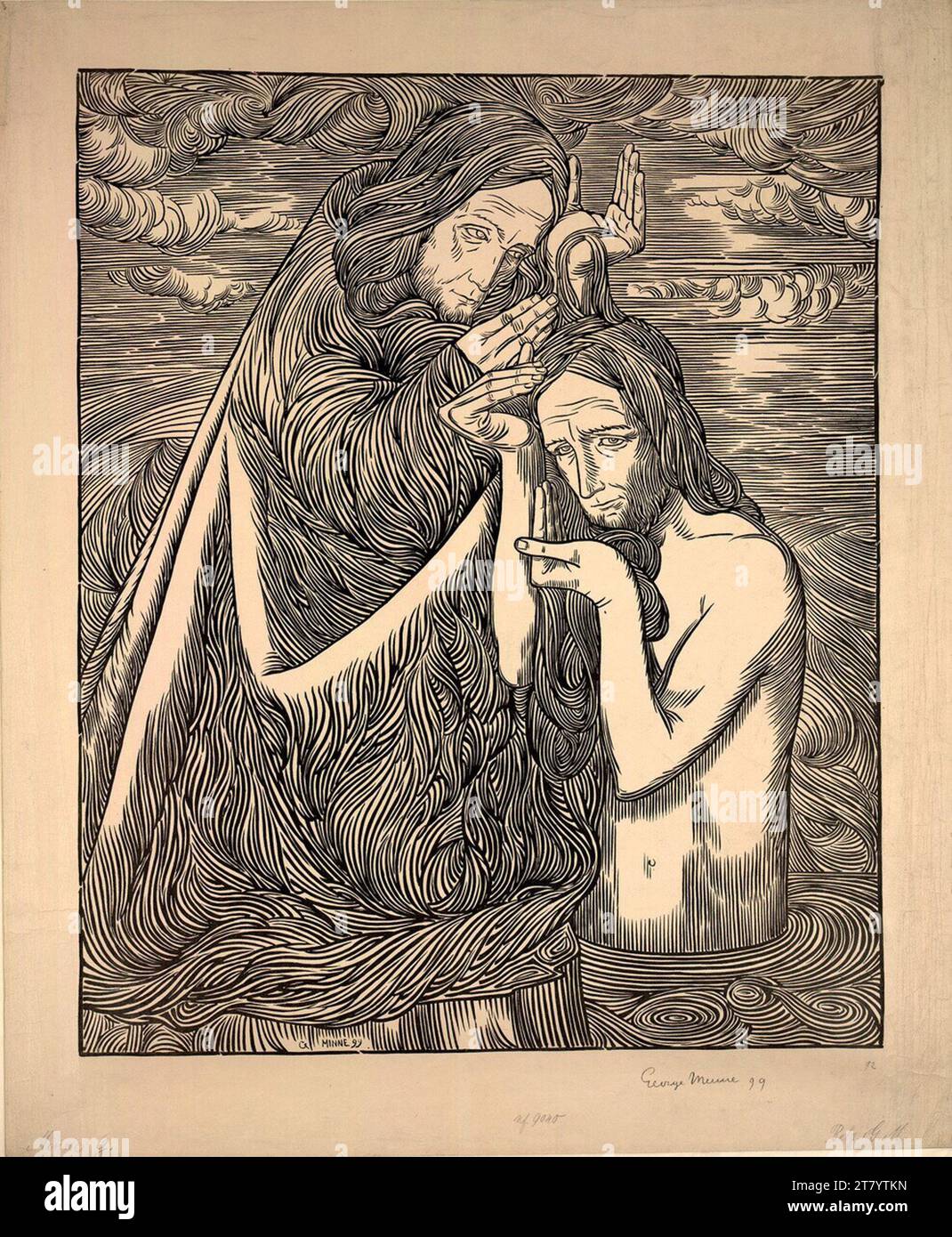 George Minne The baptism of Christ. Woodcut 1899 , 1899 Stock Photo - Alamy