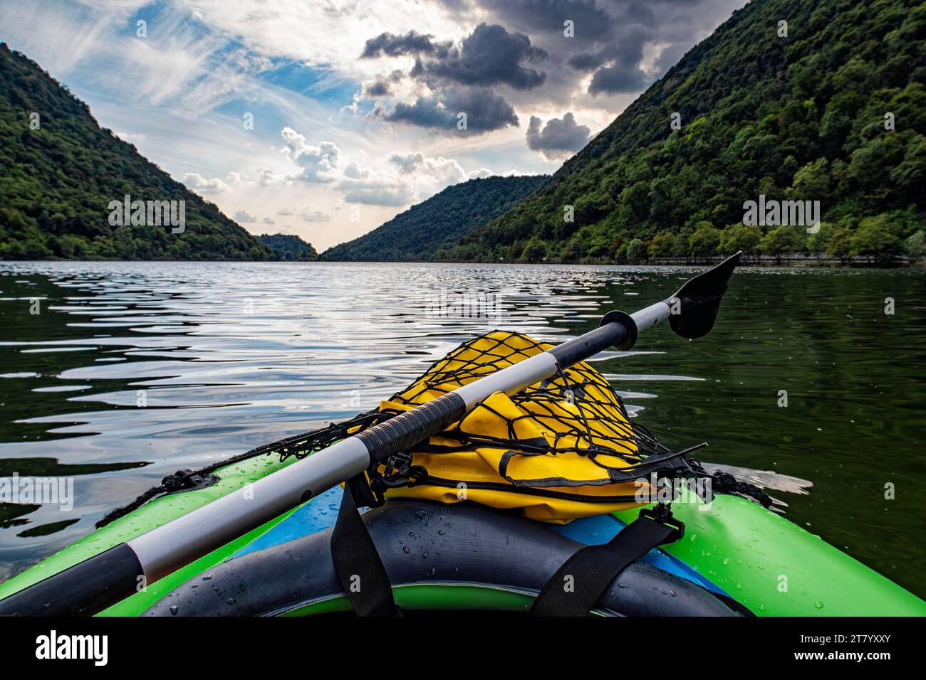 Canoeing scene on Lake Segrino Stock Photo - Alamy