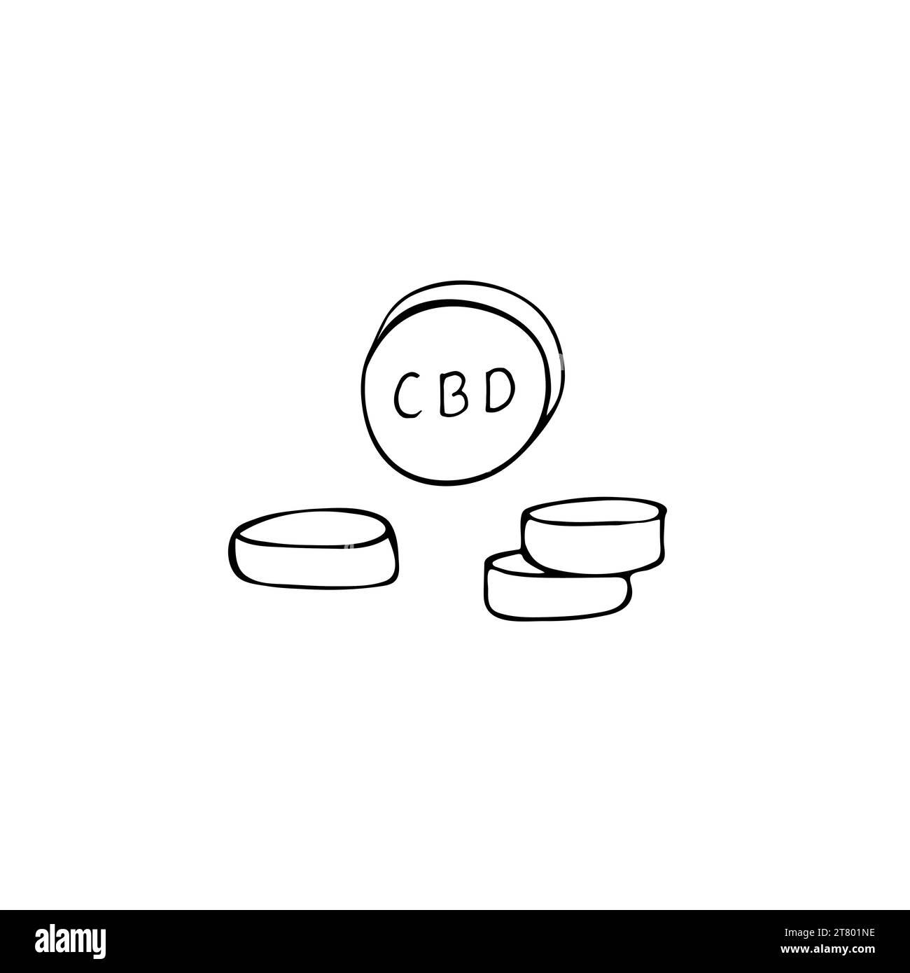 Cannabidiol pills. Tablets. CBD for healthcare. Hand-drawn vector ...