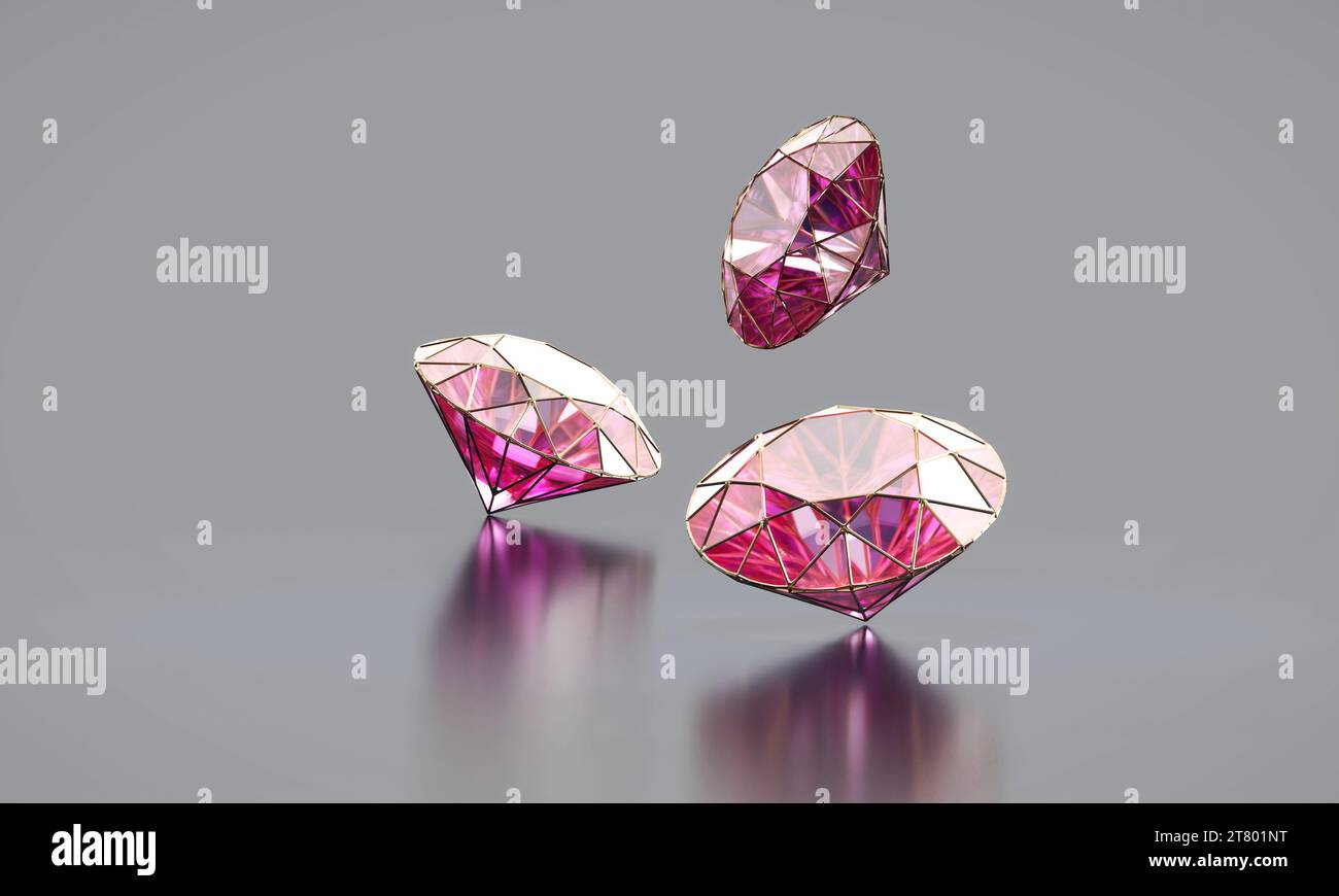 Abstract colorful brilliant diamond gem placed on glossy background 3d ...