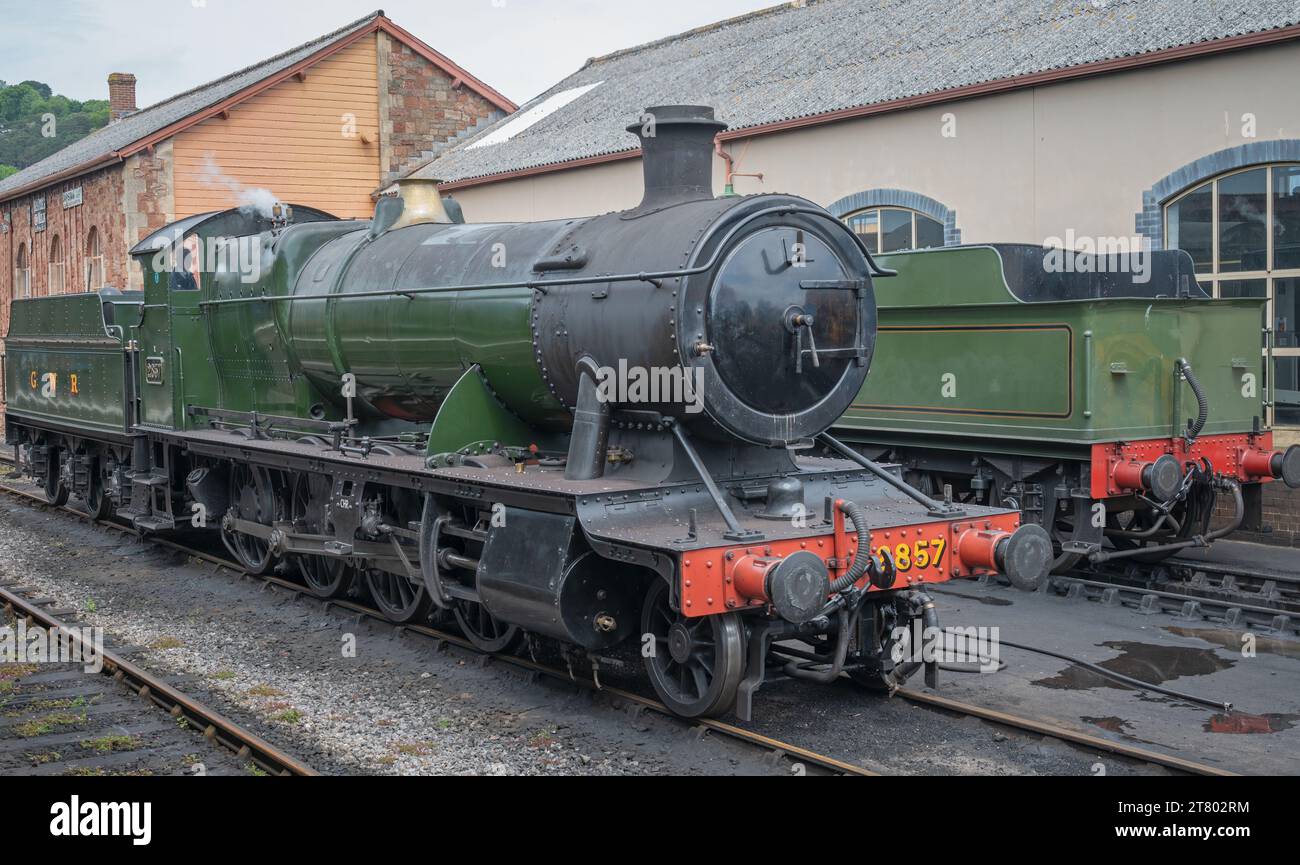 Steam locomotive 2857 on the move at Minehead Station on the West ...