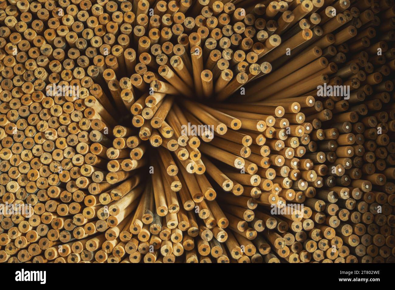 Texture of wooden pencils seen from above, messy and unsharpened in ...