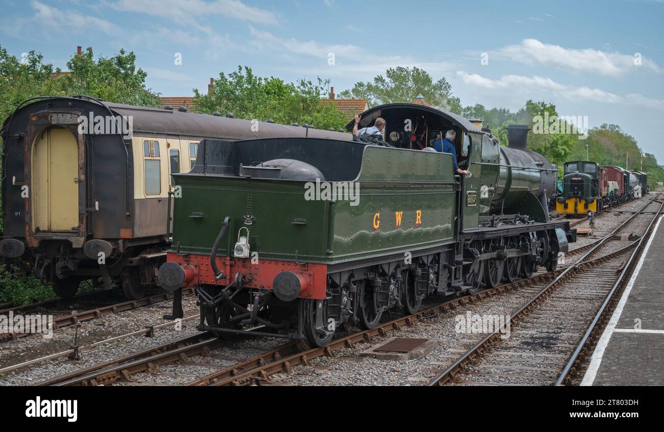 Steam locomotive 2857 on the move at Minehead Station on the West Somerset Railway in Somerset ...
