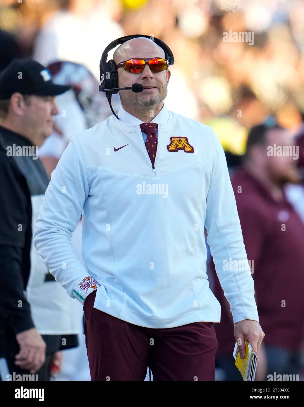 Minnesota head coach P. J. Fleck on the sideline during the first half ...