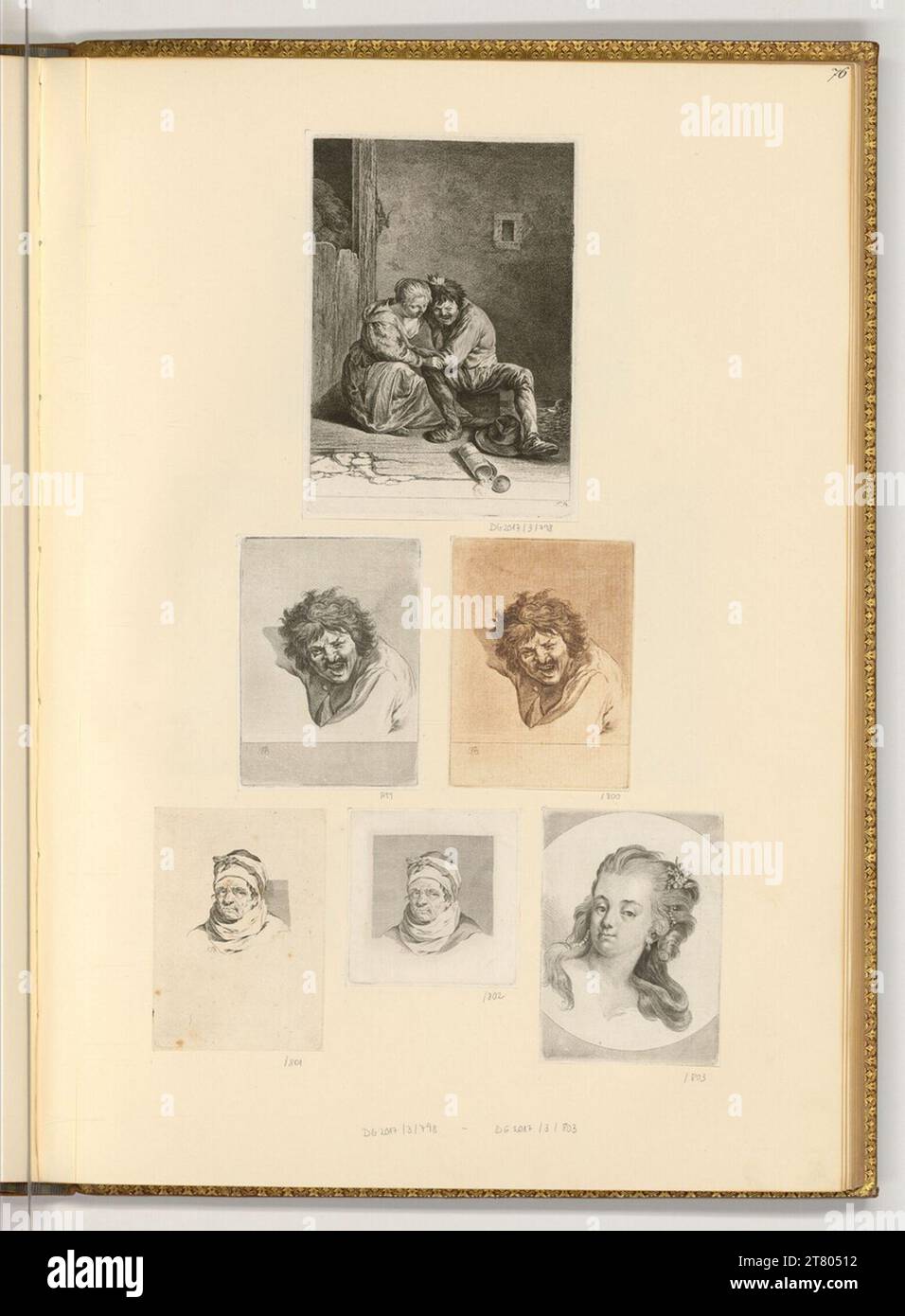 Friedrich August Brand (Engraver) A woman pulls a man on her hair, in ...