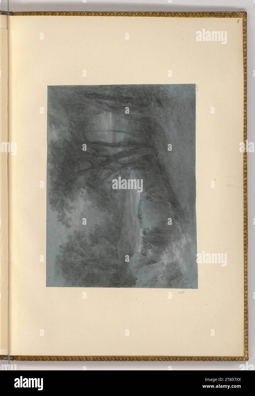 Martin von Molitor Landscape with waterfall. Black and white chalk ...