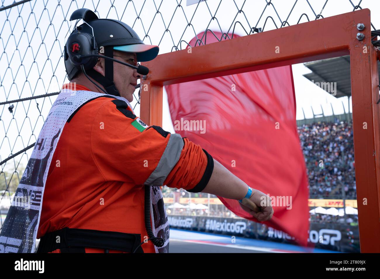 A red flag signals to the drivers to return to the pit lane, Mexican ...