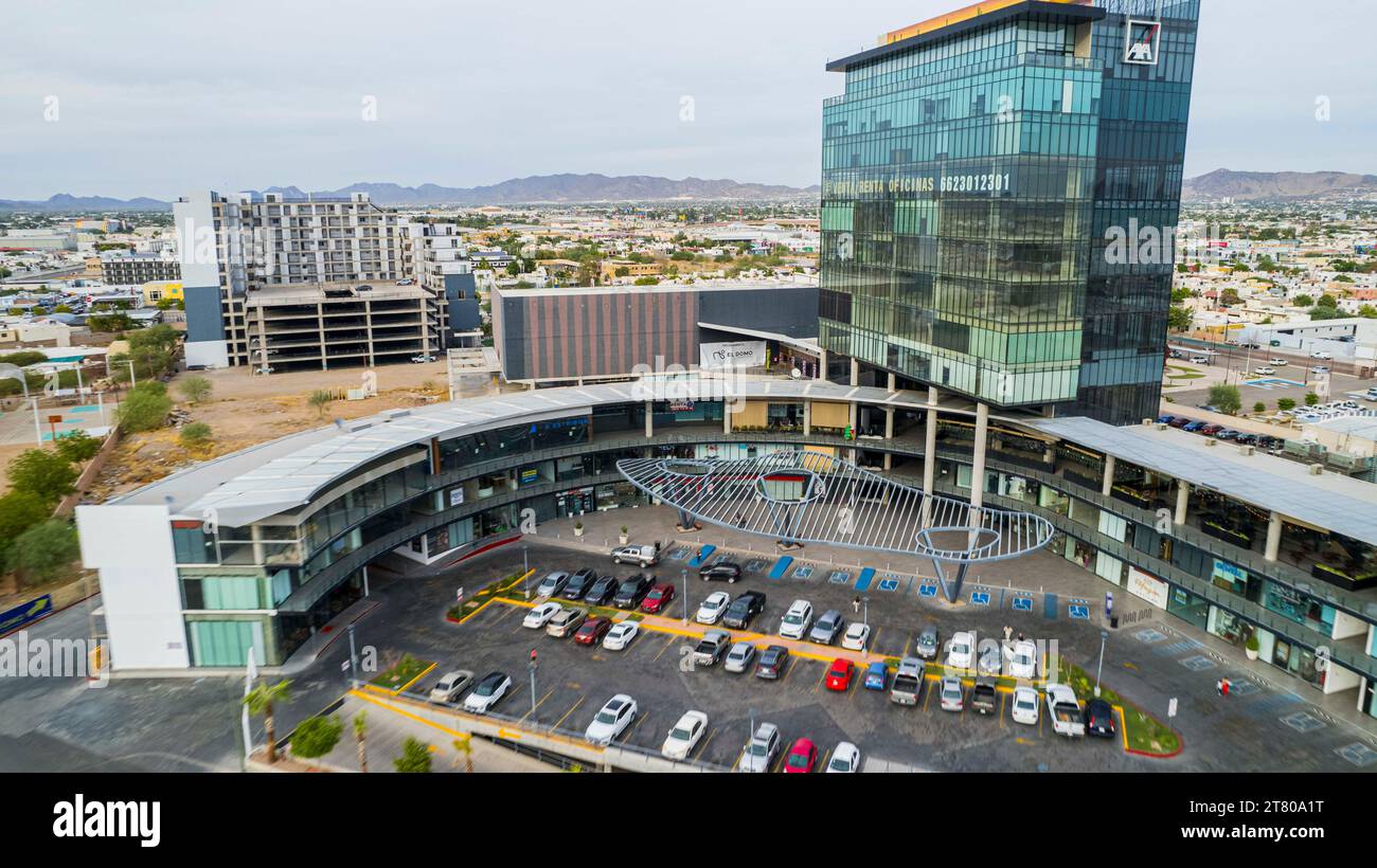 Commercial building, offices and Andenes Hermosillo mall. Mall. Aerial ...