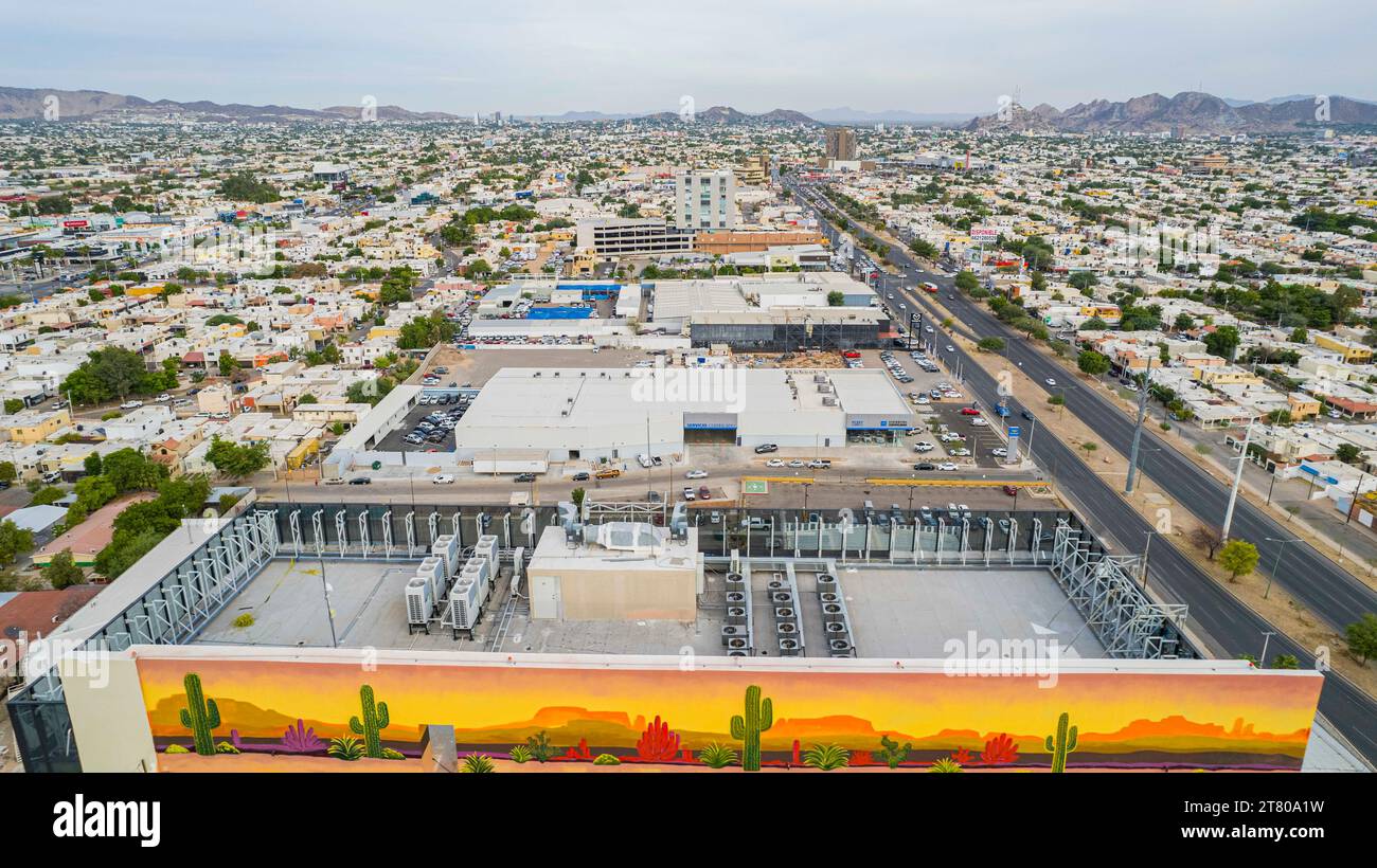 Commercial building, offices and Andenes Hermosillo mall. Mall. Aerial ...
