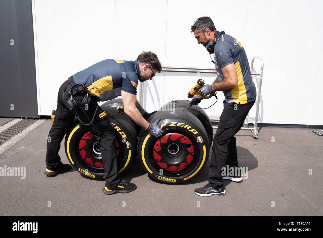 Pirelli’s engineers scrape down the tyres, marking each one by driver ...