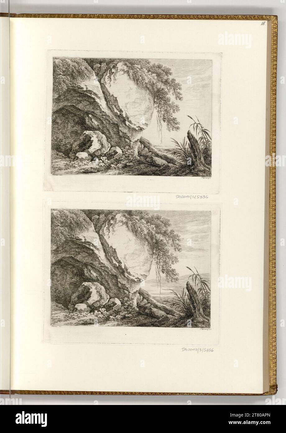Joseph Mössmer (Engraver) Landscape with overgrown rocks. etching 1800 ...