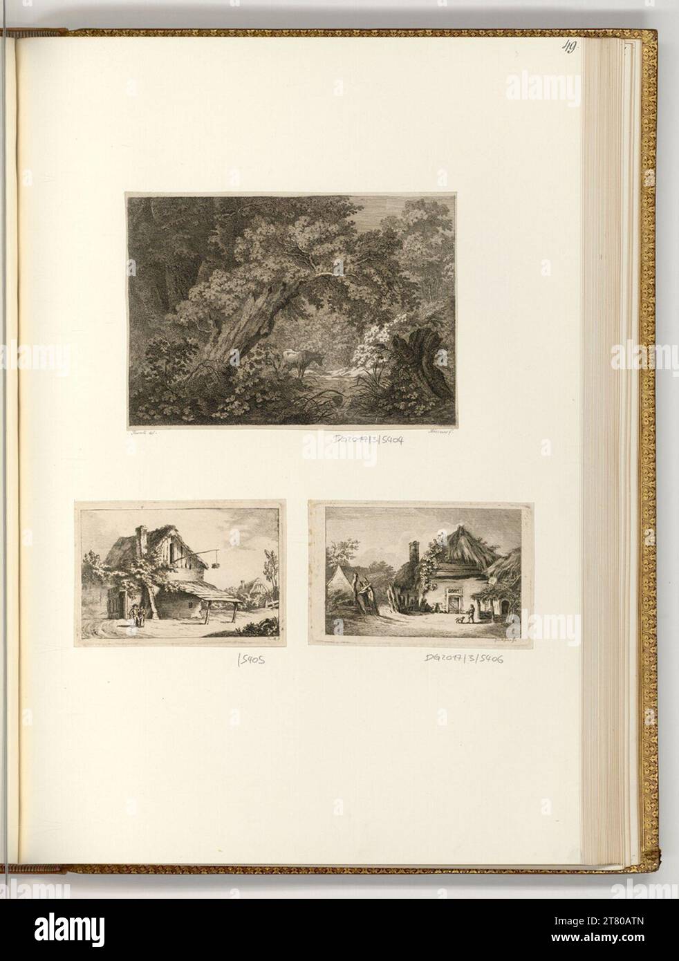 Joseph Mössmer (Engraver) A cow in a tree group; Farmhouse and ...