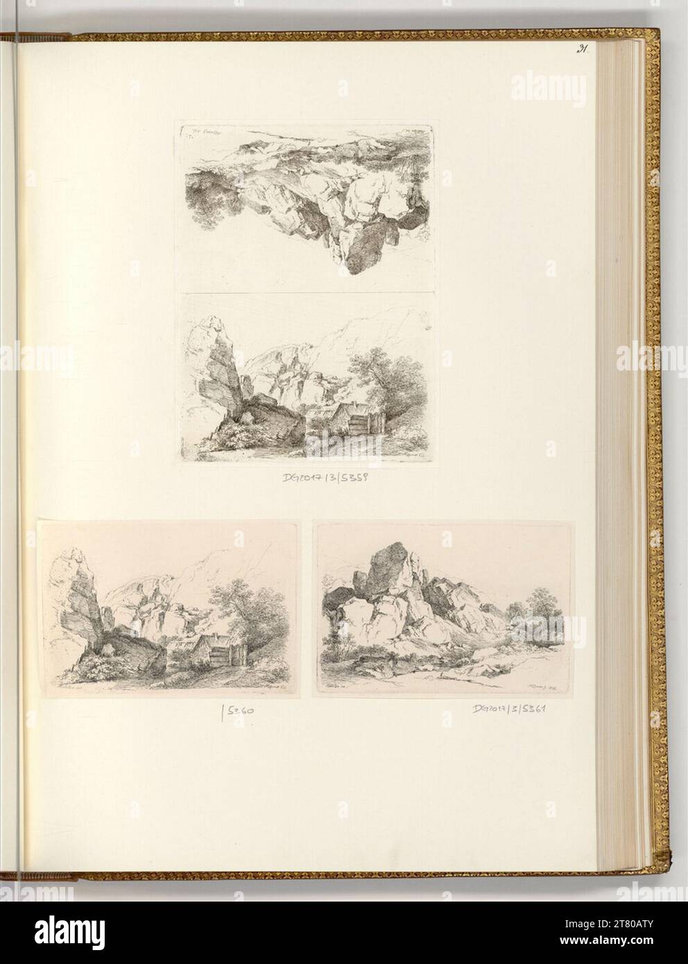 Joseph Mössmer (Engraver) Rock; Rock landscape with house. etching 1836 ...
