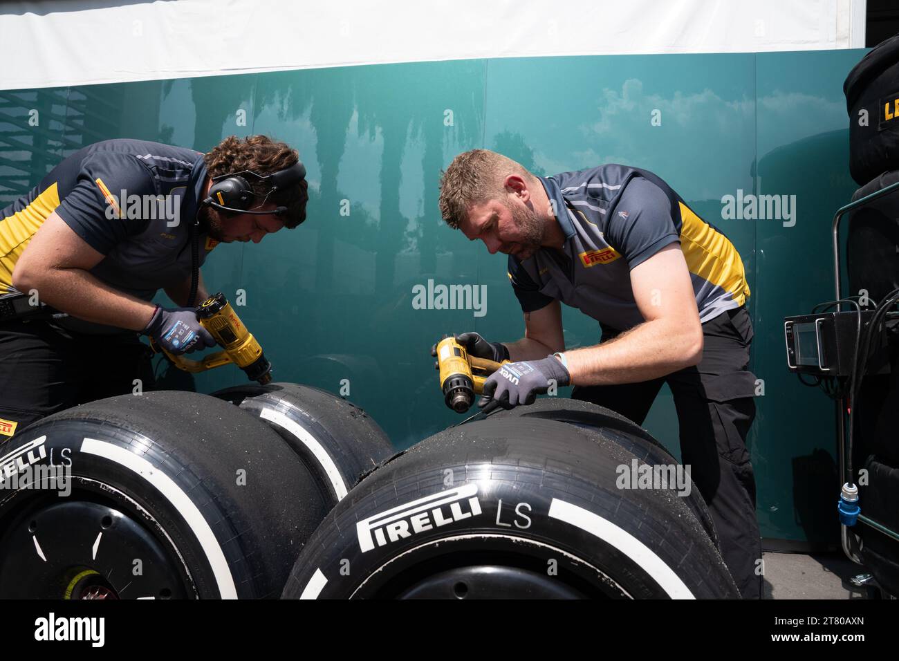 Pirelli’s engineers scrape down the tyres, marking each one by driver ...