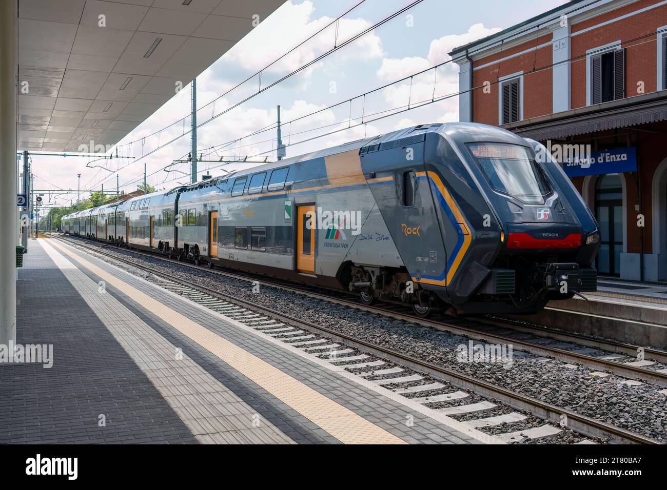 Italian electric high speed train passes through the station Stock ...