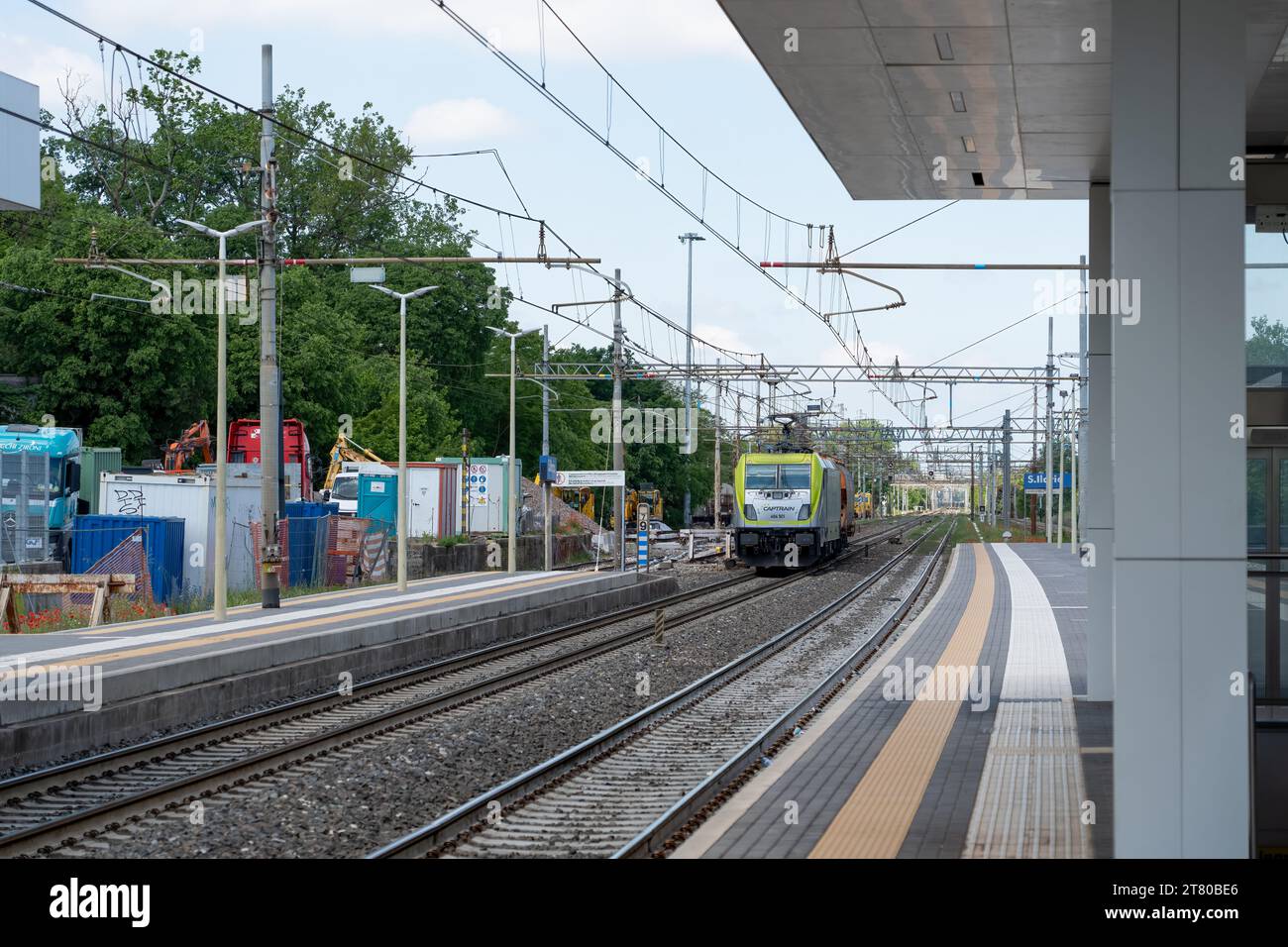 Italian electric high speed train passes through the station Stock ...
