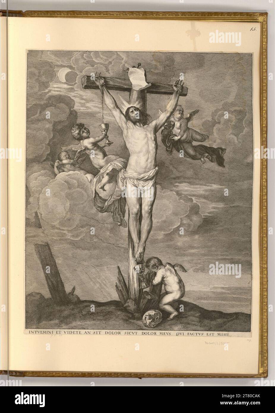Wenzel Hollar (Engraver) Christ on the cross, the angels collect the ...