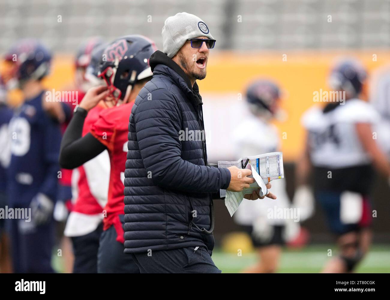 Montreal Alouettes head coach Jason Maas yells during CFL football ...