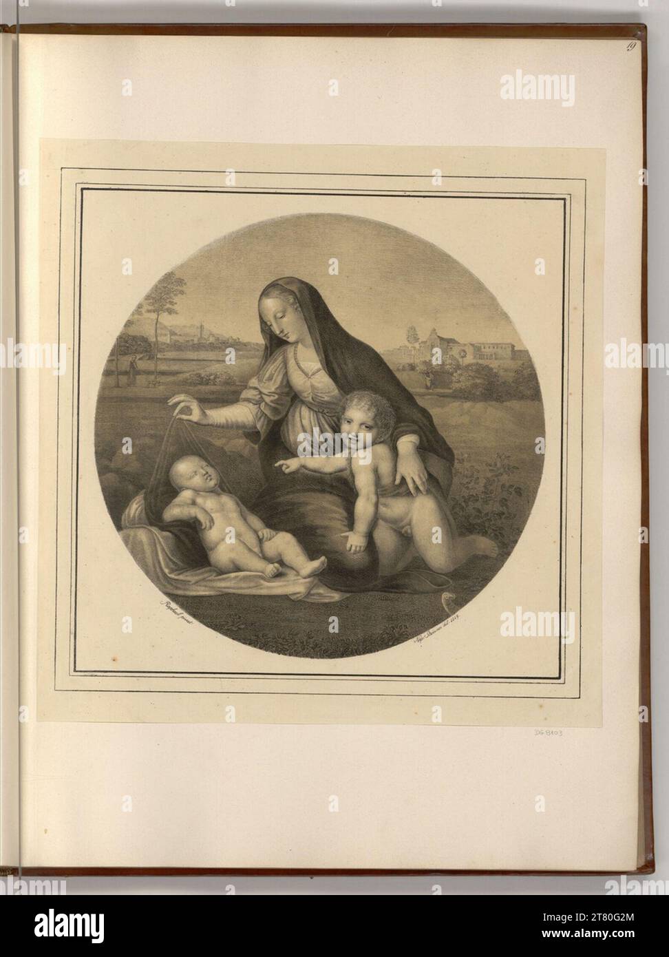 Raffaello Santi Maria with child and Johannesknaben. Lithography 1819 ...