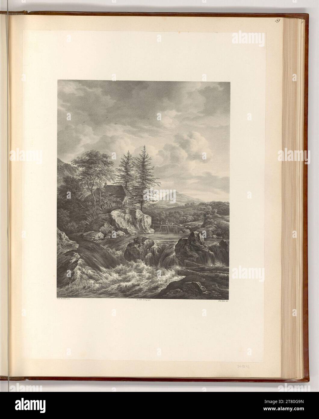 Jacob van Ruisdael Nordic landscape with waterfall. Lithography before ...