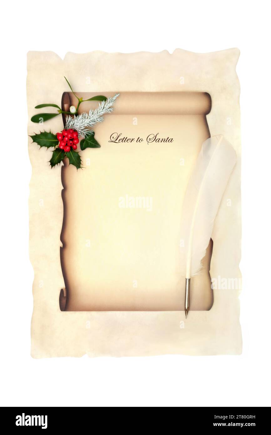 Christmas Eve letter to Santa Claus scroll on parchment paper and white ...