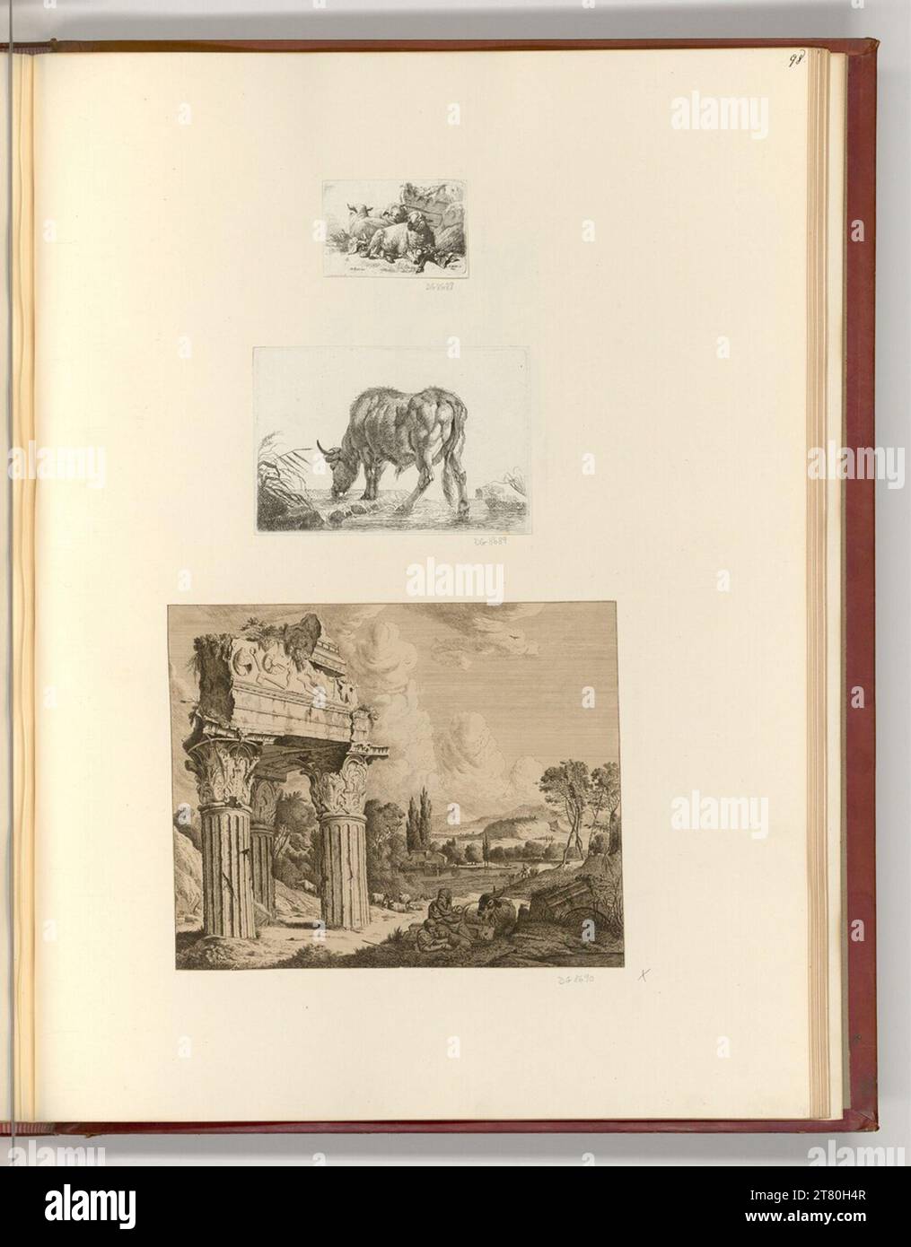 Johann Heinrich Roos Farm animals; Landscape with ruin. etching 18 ...