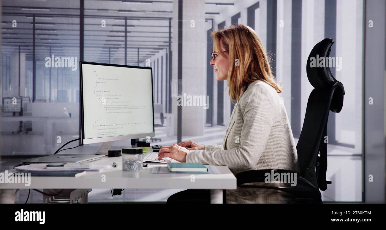 Web Developer Coding on Computer to Develop Code Stock Photo - Alamy