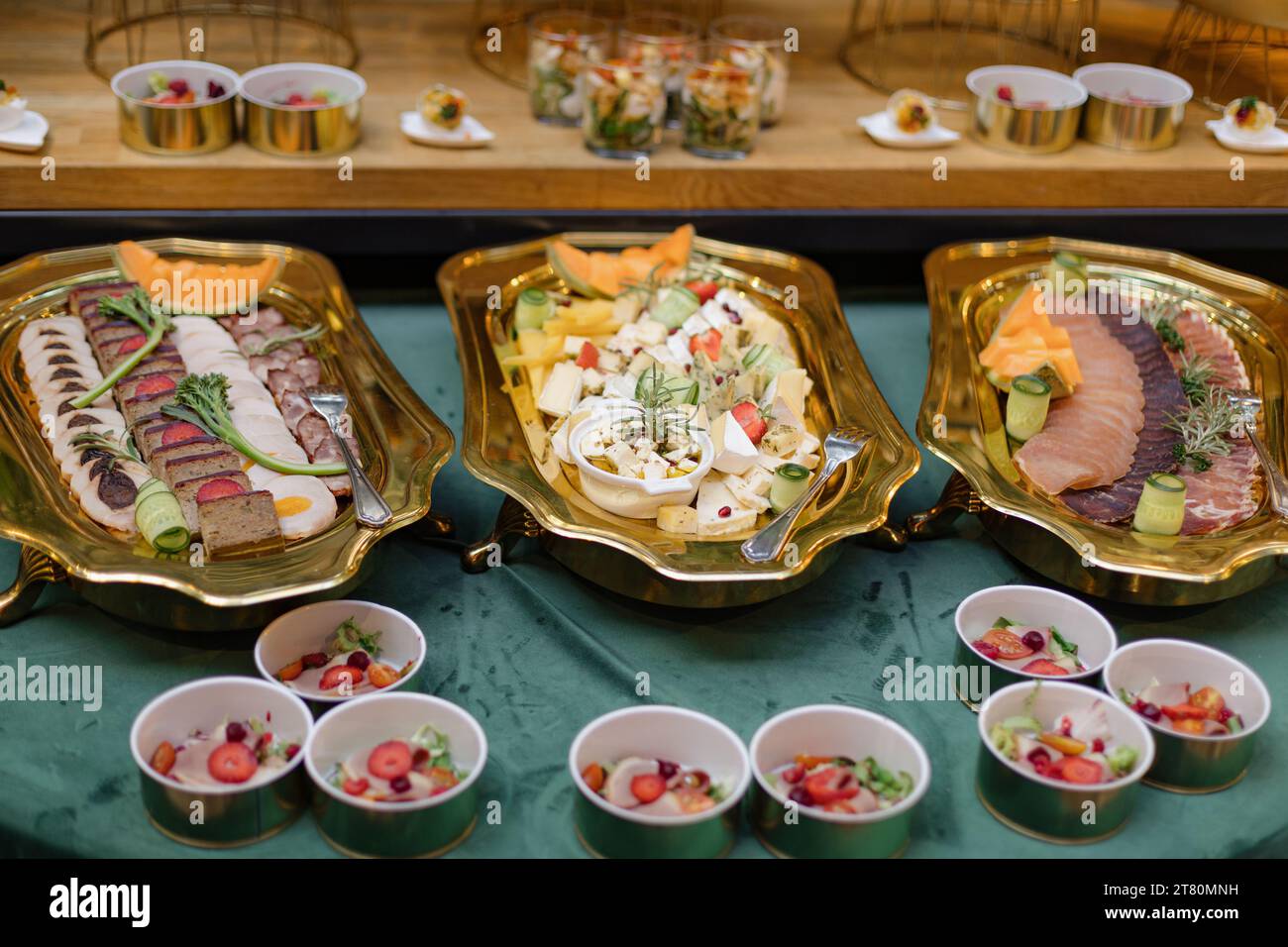 Assortment of various light snacks of meat, cheese, fish on buffet ...
