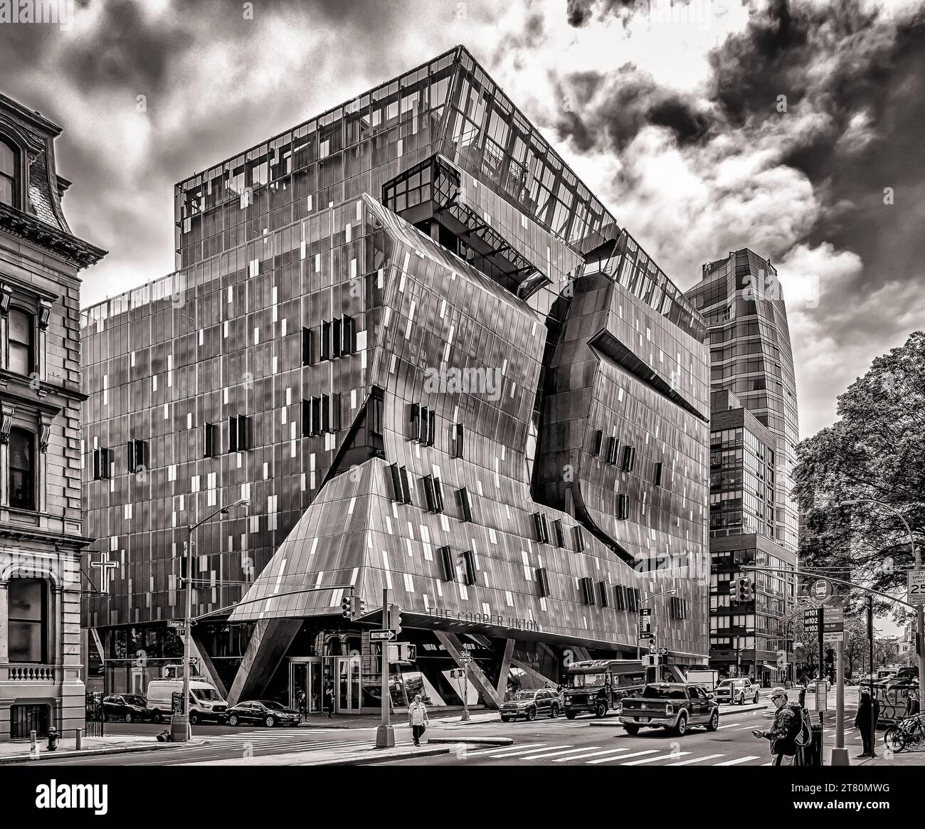 New York City, USA, May 14th 2018, urban scene by The Cooper Union building at Cooper Square, a ...