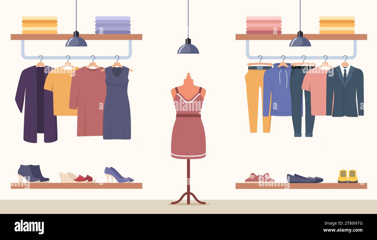 Clothing store. Clothes shop interior, boutique. Various women's and ...