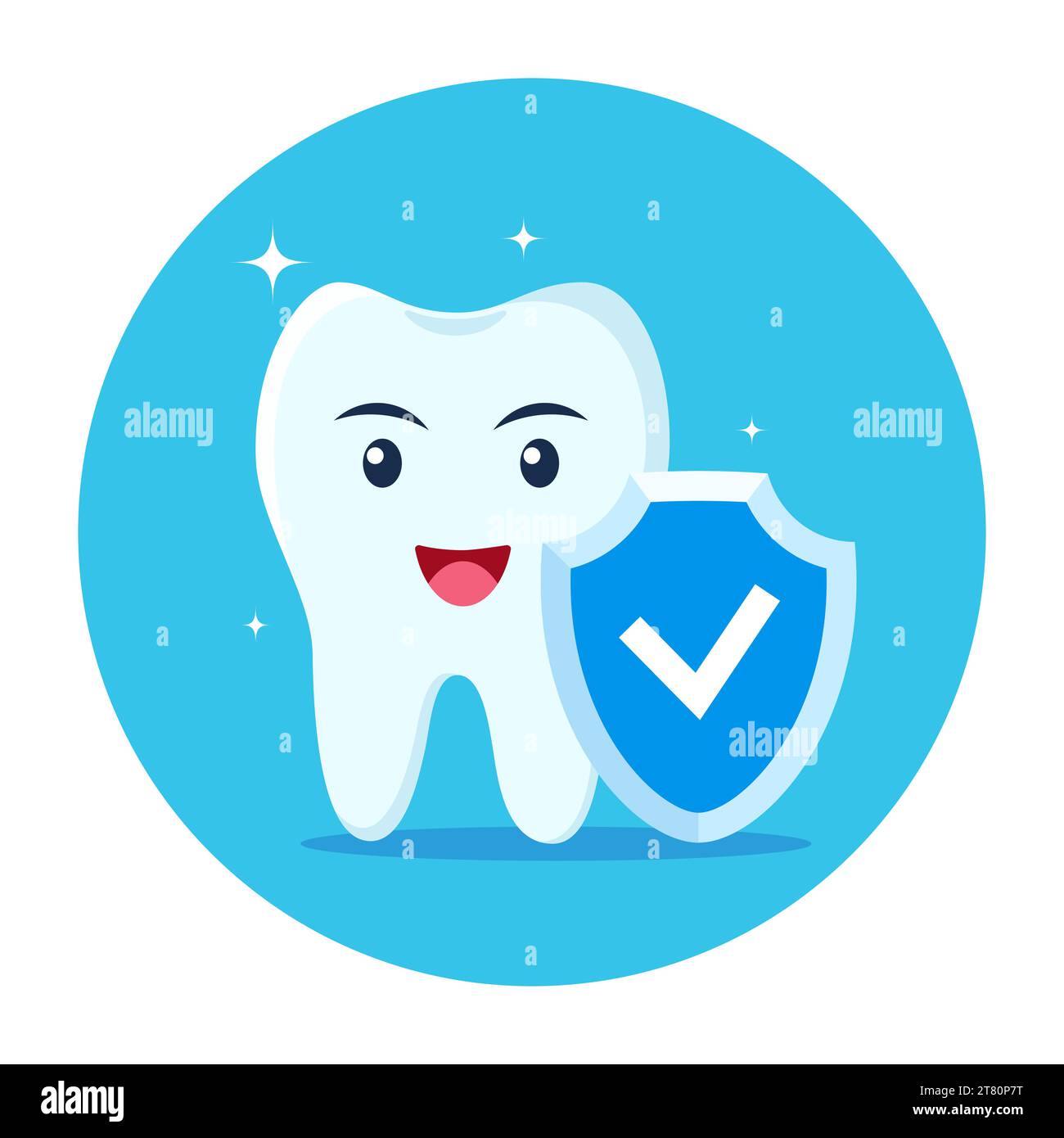 Happy tooth character and shield. Shiny white tooth being protected by ...