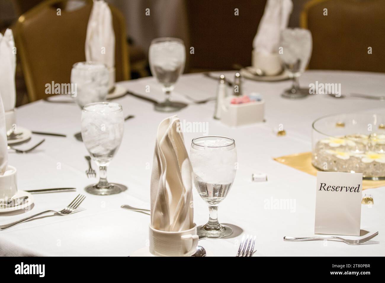 wedding reception table setting and reservation Stock Photo - Alamy