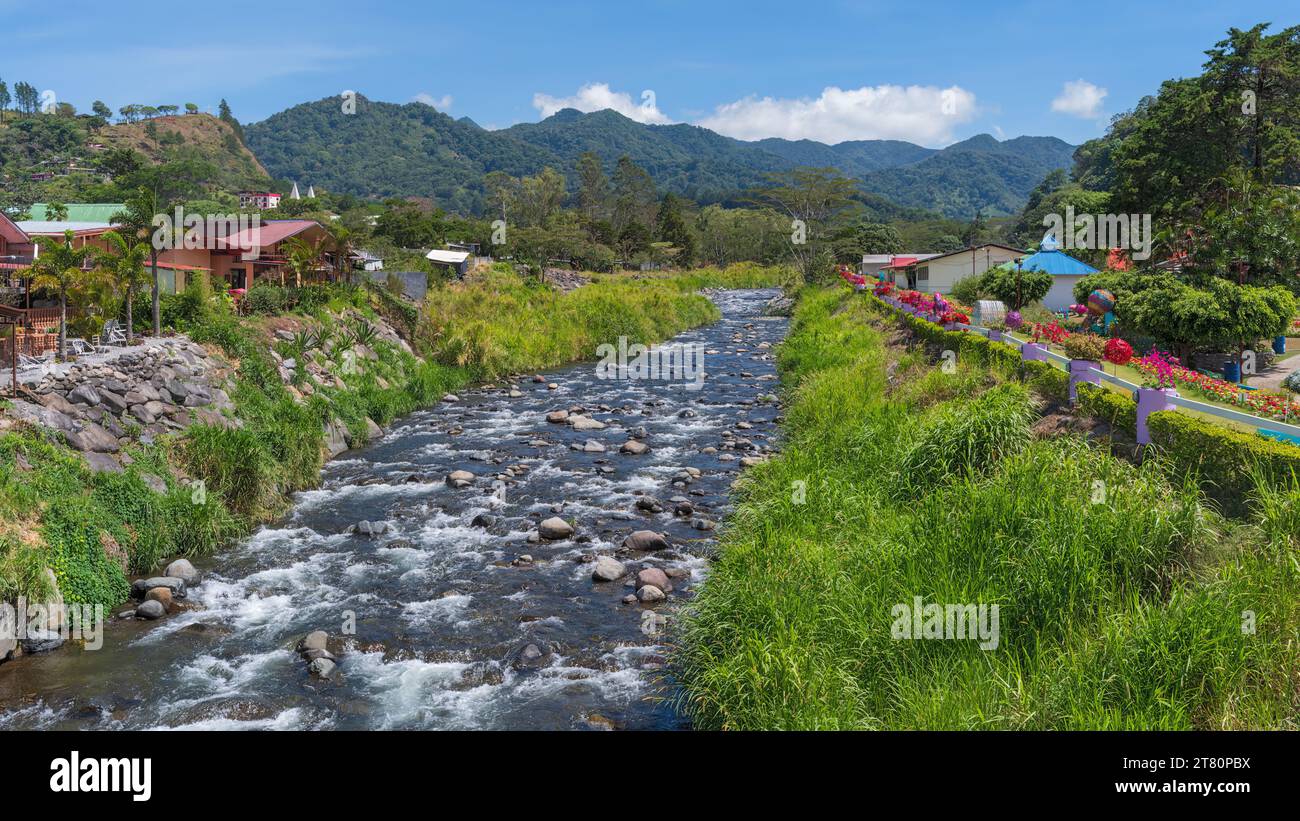 Caldera River in the town of Boquete, looking north, shown in Chiriqui ...