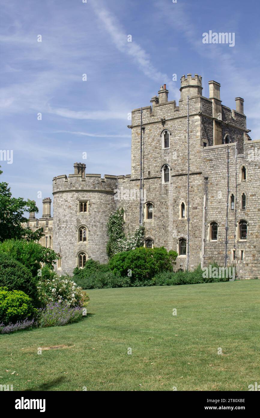15 June 2023 Part of the gardens and towers of the ancient Windsor Castle Royal residence in the ...