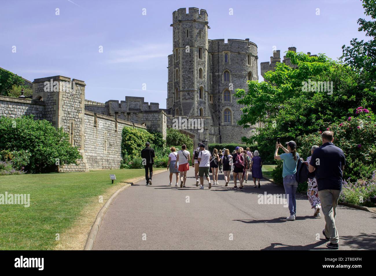15 June 2023 Part of the gardens and towers of the ancient Windsor Castle Royal residence in the ...
