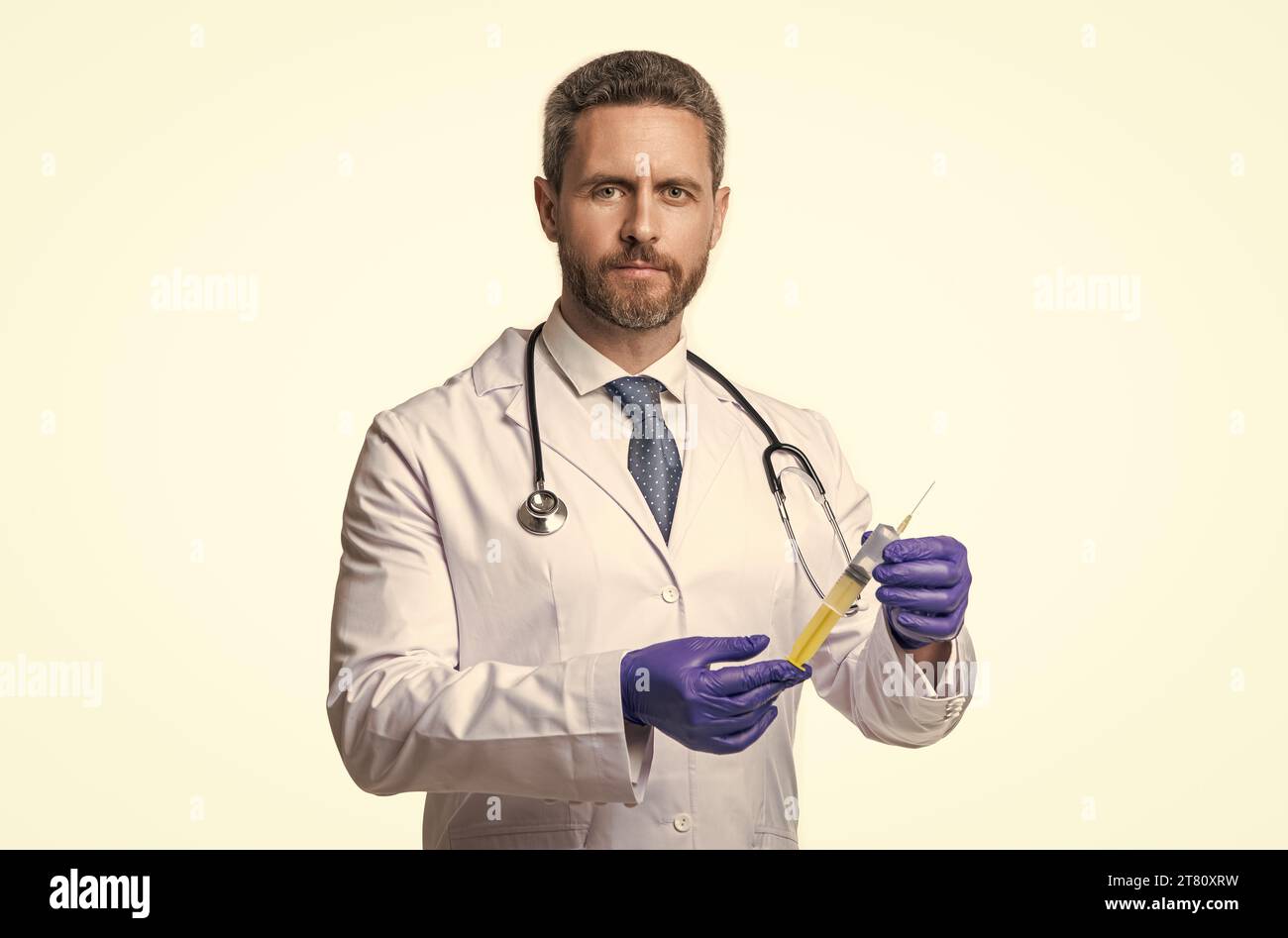 doctor do vaccination injection isolated on white. doctor do ...