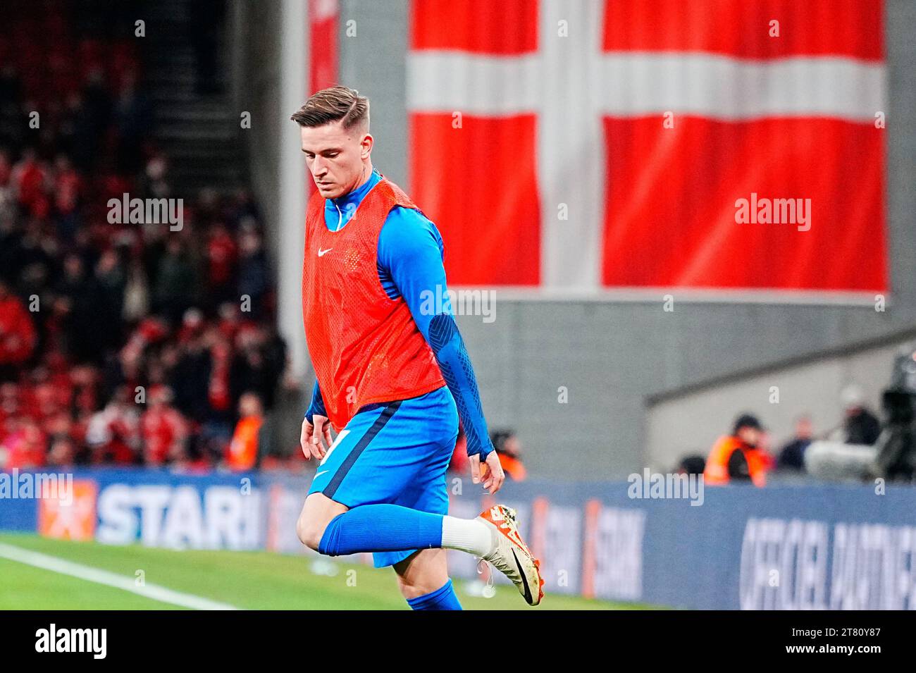 Slovenian player Benjamin Verbic warms up before the Euro 2024 second ...