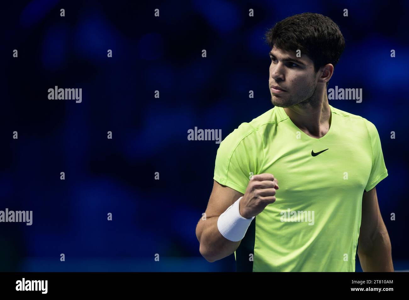 Turin, Italy. 17 November 2023. Carlos Alcaraz of Spain celebrates ...