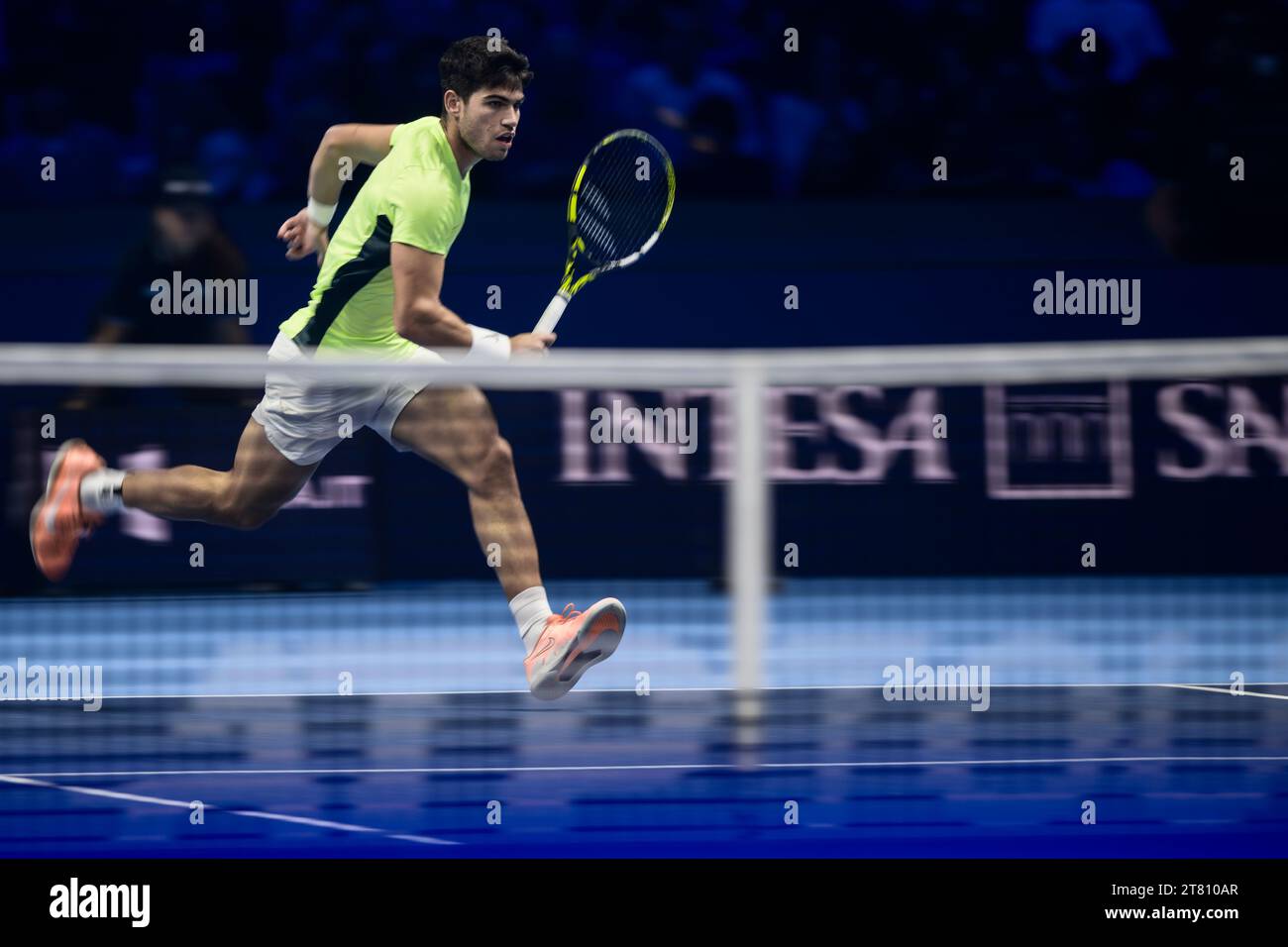Turin, Italy. 17 November 2023. Carlos Alcaraz of Spain runs during the ...
