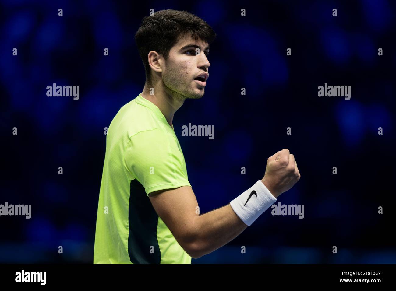 Turin, Italy. 17 November 2023. Carlos Alcaraz of Spain celebrates ...